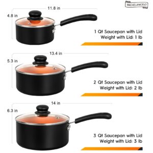 MICHELANGELO Nonstick Sauce Pan With Lid, 1QT&2QT&3QT Ceramic Saucepan, Copper Saucepans,PFAS-FREE Pot Set,Small Pots For Cooking,Multipurpose Cooking Pots Set For Home Kitchen,Dishwasher Safe