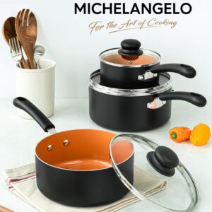 MICHELANGELO Nonstick Sauce Pan With Lid, 1QT&2QT&3QT Ceramic Saucepan, Copper Saucepans,PFAS-FREE Pot Set,Small Pots For Cooking,Multipurpose Cooking Pots Set For Home Kitchen,Dishwasher Safe