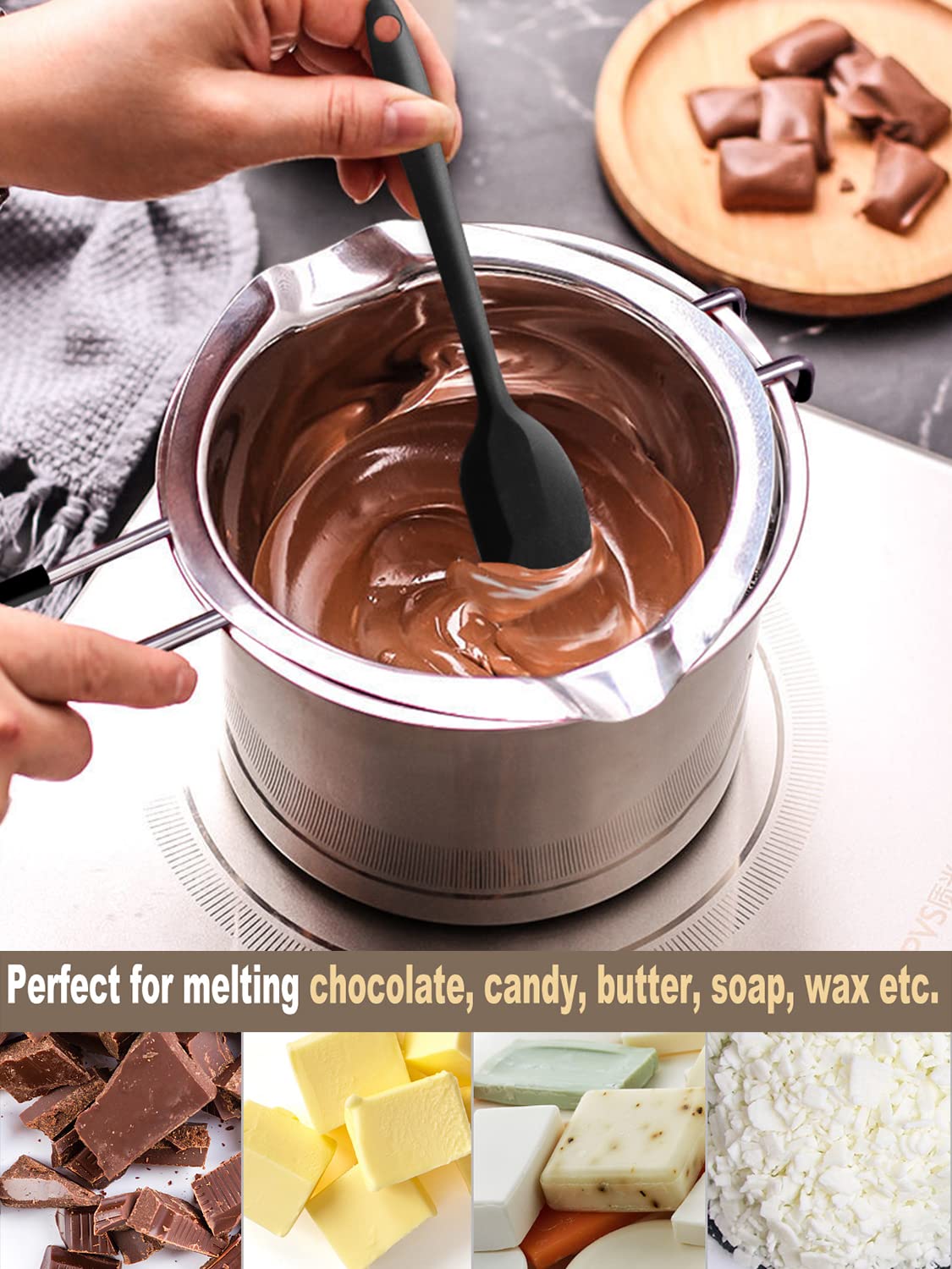 Double Boiler Pot Set, 1200ML Double Boiler, 2800ML Stainless Steel Pot with Silicone Spatula for Melting Chocolate,Candy, Soap, Wax, Candle Making