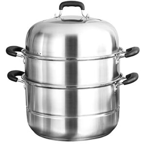 mano steamer pot for cooking 11.8 inch steam pots with lid 2-tier stainless steel steaming pot multipurpose cookware with handle for vegetable, dumpling, stock, sauce, food