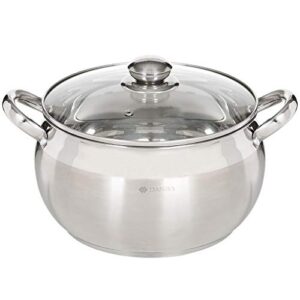 daniks classic stainless steel stock pot with glass lid | induction 4 quart | dishwasher safe pot | measuring scale | soup pasta stew pot | silver