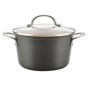 ayesha curry home collection hard anodized nonstick sauce pan/saucepan with lid, 4.5 quart, charcoal gray