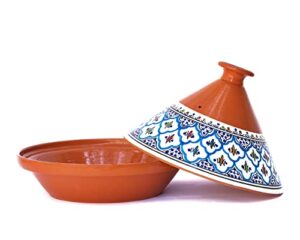 kamsah hand made and hand painted tagine pot | moroccan ceramic pots for cooking and stew casserole slow cooker (large, supreme bohemian blue)