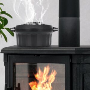 WILLOW WEAVE Cast Iron Wood Stove Steamer 2.5 Quart with Large Opening Top - Flake Black