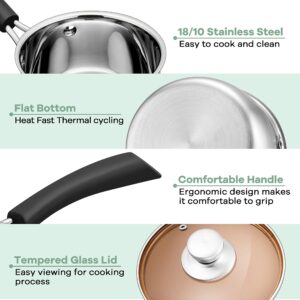 Herogo 2Qt Saucepan with Lid, 18/10 Stainless Steel Sauce Pan Pot, 2 Quart Saucepan for Gas Electric Stove Top Camping, Rust Free & Dishwasher Safe