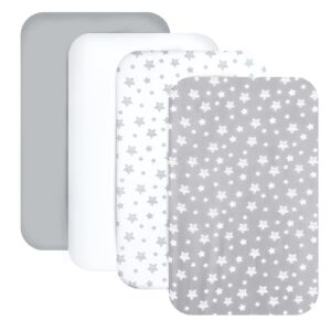 mini portable crib sheets 4 pack for boys or girls (38" x 24"), compatible with dream on me, delta porta crib and arms reach ideal cosleeper, grey