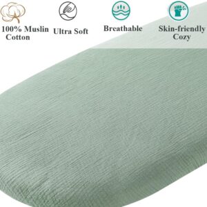 Muslin Bassinet Sheet Compatible with Ingenuity Bedside Baby Bassinet, Regalo Baby Infant Bassinet(Small), 2 Pack Cotton Fitted Bassinet Sheets Super Soft for Baby Roman Green & Botanical Leaf