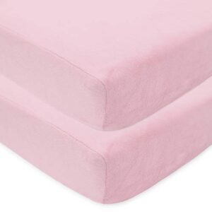 american baby company 2 pack heavenly soft chenille fitted crib sheet 28" x 52", warm and cozy neutral chenille sheet, pink, for boys and girls, fits crib and toddler bed mattresses