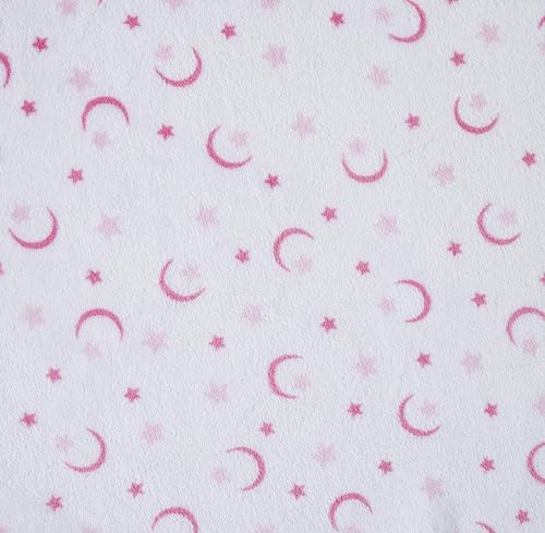 Cozy Fleece Microplush Warm Crib Sheets for Girls (Set of 2), Super Soft and Cozy Fitted Crib Sheets for Standard Crib Mattress, Baby Crib Sheets for Winter, Pink/White with Moon & Stars, 28in x 52in