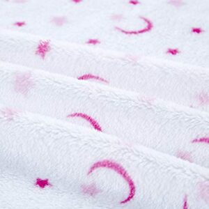 Cozy Fleece Microplush Warm Crib Sheets for Girls (Set of 2), Super Soft and Cozy Fitted Crib Sheets for Standard Crib Mattress, Baby Crib Sheets for Winter, Pink/White with Moon & Stars, 28in x 52in