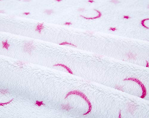 Cozy Fleece Microplush Warm Crib Sheets for Girls (Set of 2), Super Soft and Cozy Fitted Crib Sheets for Standard Crib Mattress, Baby Crib Sheets for Winter, Pink/White with Moon & Stars, 28in x 52in