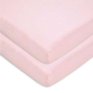 american baby company 2 pack fitted mini crib sheet 24" x 38", soft breathable neutral 100% cotton jersey portable sheet, pink, for boys and girls, fits most pack n play mattresses