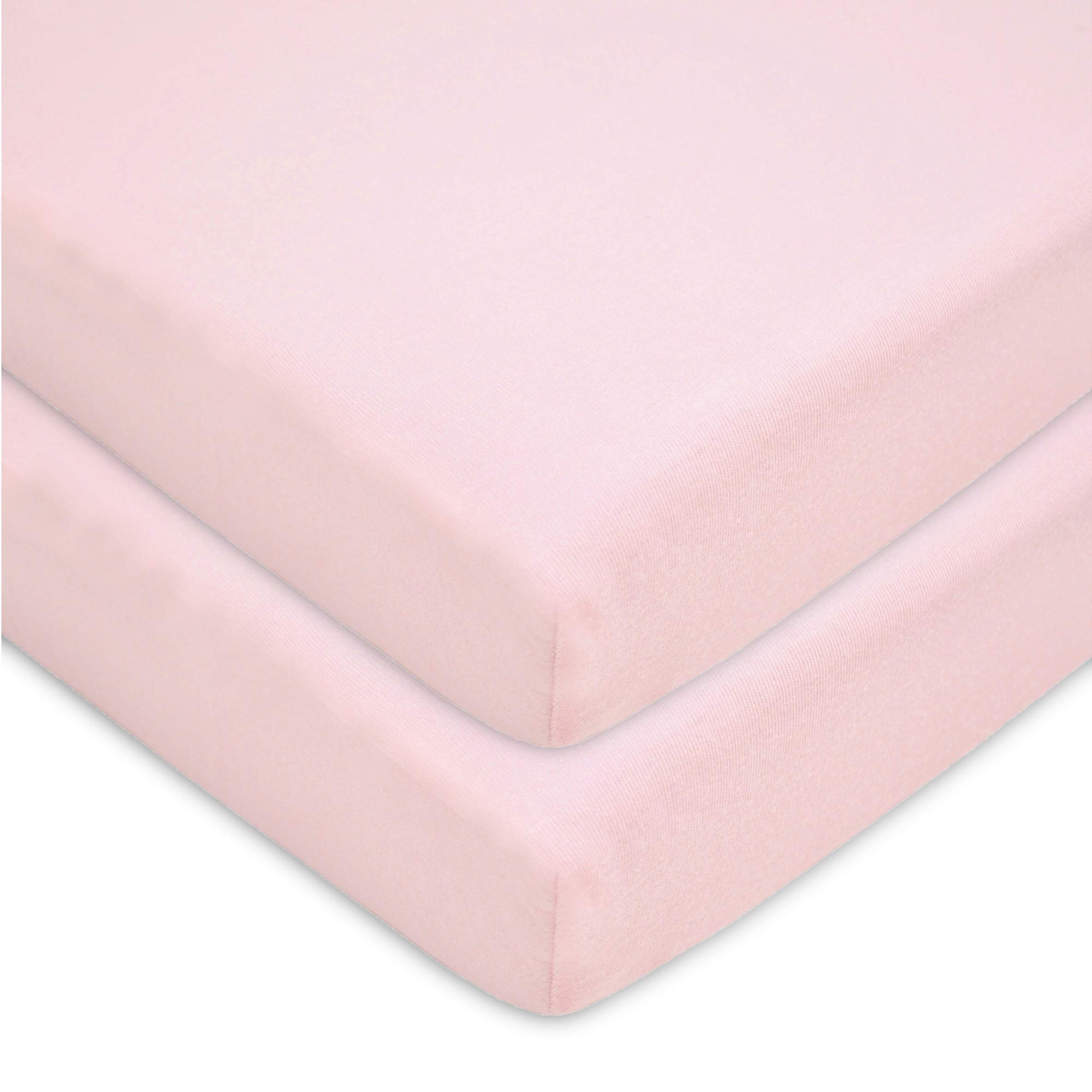 American Baby Company 2 Pack Fitted Mini Crib Sheet 24" x 38", Soft Breathable Neutral 100% Cotton Jersey Portable Sheet, Pink, for Boys and Girls, Fits Most Pack N Play Mattresses