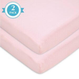 American Baby Company 2 Pack Fitted Mini Crib Sheet 24" x 38", Soft Breathable Neutral 100% Cotton Jersey Portable Sheet, Pink, for Boys and Girls, Fits Most Pack N Play Mattresses