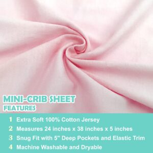 American Baby Company 2 Pack Fitted Mini Crib Sheet 24" x 38", Soft Breathable Neutral 100% Cotton Jersey Portable Sheet, Pink, for Boys and Girls, Fits Most Pack N Play Mattresses