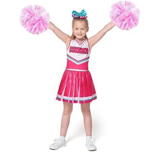 Spooktacular Creations Girl Pink Cheerleader Costume, Halloween Cute Cheer Uniform Outfit with Accessories for Halloween High School Cheerleader Dress Up Costume-L