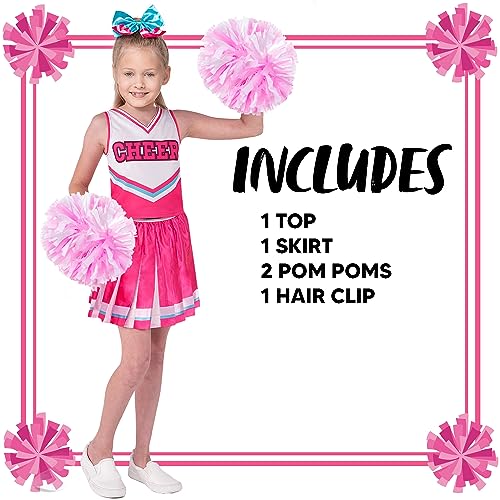 Spooktacular Creations Girl Pink Cheerleader Costume, Halloween Cute Cheer Uniform Outfit with Accessories for Halloween High School Cheerleader Dress Up Costume-L