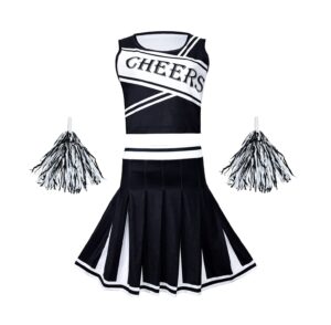 colorful house cheerleader halloween costume school uniform fancy dress complete outfit+pom-pom for high school girls women's (xx-large, black&white)