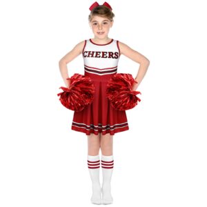 4 Pcs Girls Halloween Cheerleader Costume Outfit Set Fancy Dress for Kids Halloween Birthday Party (9 to 10 Years Old)