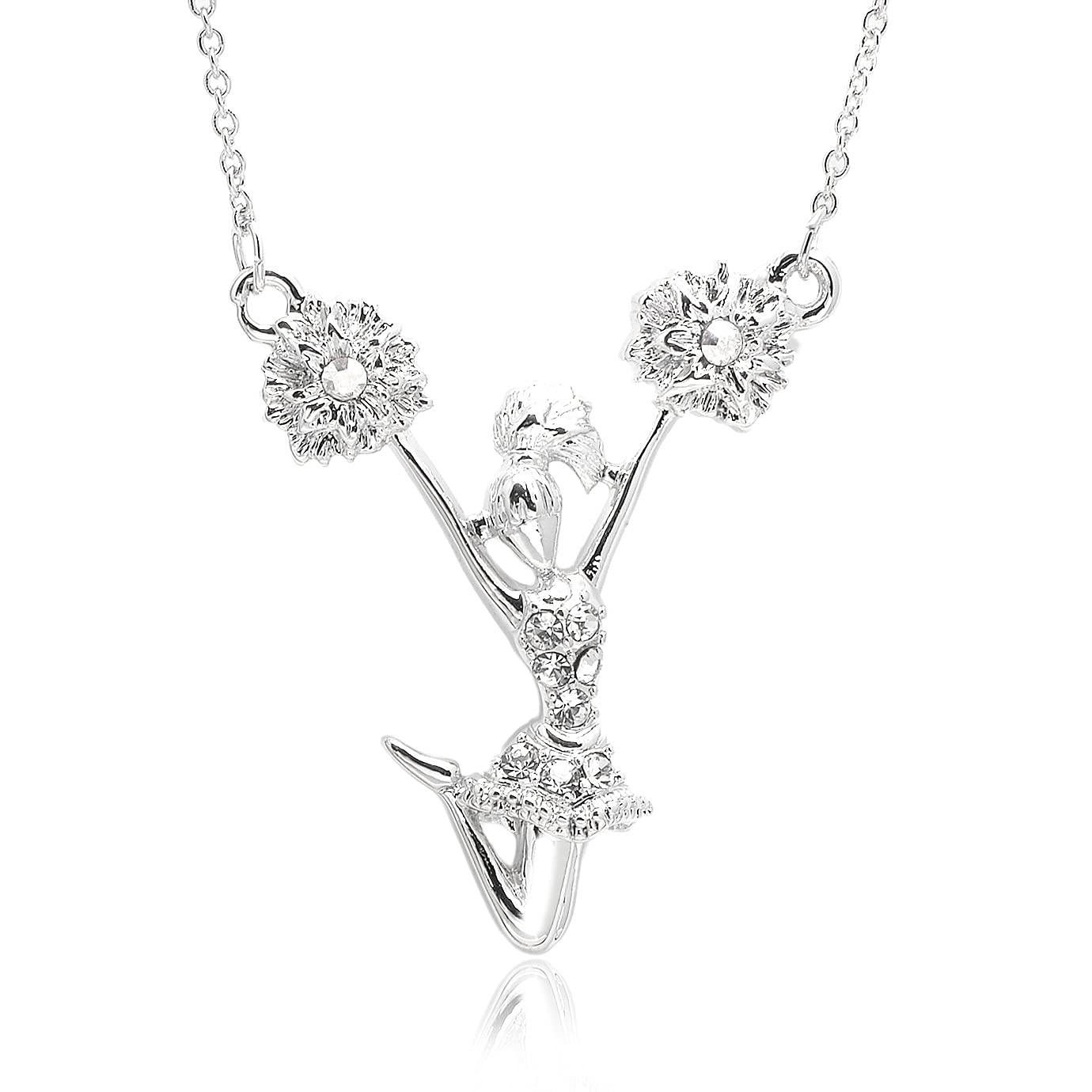 Spinningdaisy Crystal Cheerleader Charm Necklace (Cheerleader With Pom poms)