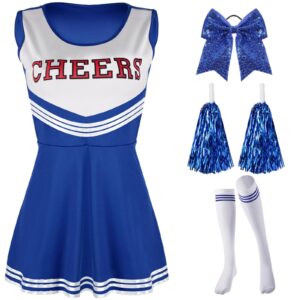 satinior 4 pcs halloween cheerleader costumes for women girls cheer outfit fancy dress for halloween party (blue, x large)