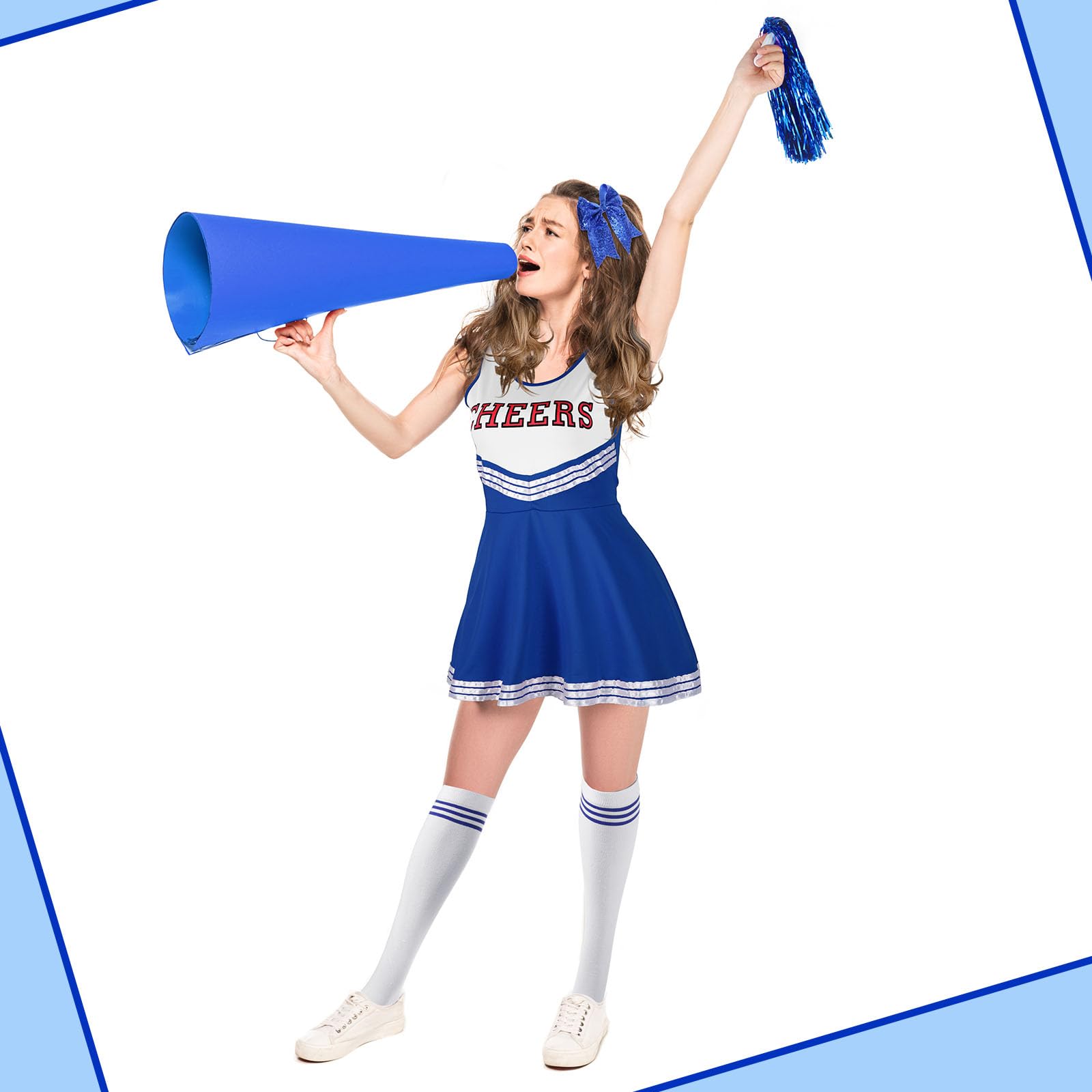 SATINIOR 4 Pcs Halloween Cheerleader Costumes for Women Girls Cheer Outfit Fancy Dress for Halloween Party (Blue, X Large)