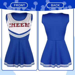 SATINIOR 4 Pcs Halloween Cheerleader Costumes for Women Girls Cheer Outfit Fancy Dress for Halloween Party (Blue, X Large)