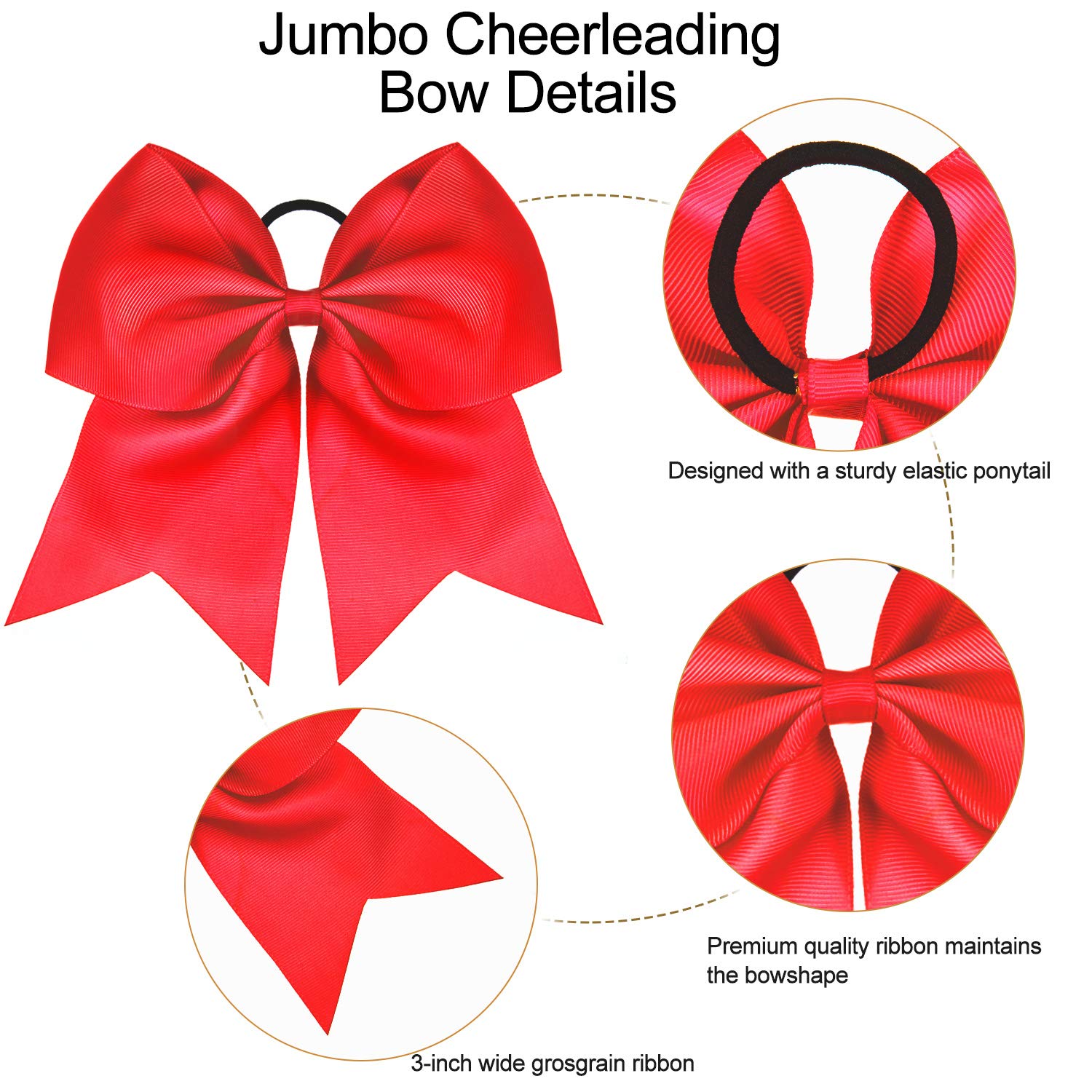 2 Packs Jumbo Cheerleading Bow 8 Inch Cheer Hair Bows Large Cheerleading Hair Bows with Ponytail Holder for Teen Girls Softball Cheerleader Outfit Uniform (Red)