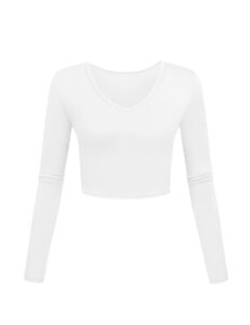 white crop top deep v neck t shirts for women plue size tight long sleeve shirts clover cheerleader costume x-large