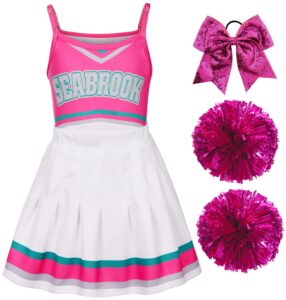 sicypoty girls cheerleader costume cheerleading outfit fancy dress for halloween party birthday pink 9-10years