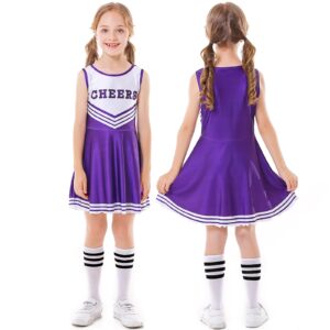 Blaward Girls Cheerleader Costume Set Cheerleading Uniform Outfits with Pom Poms Socks for Halloween Birthday Party Cosplay