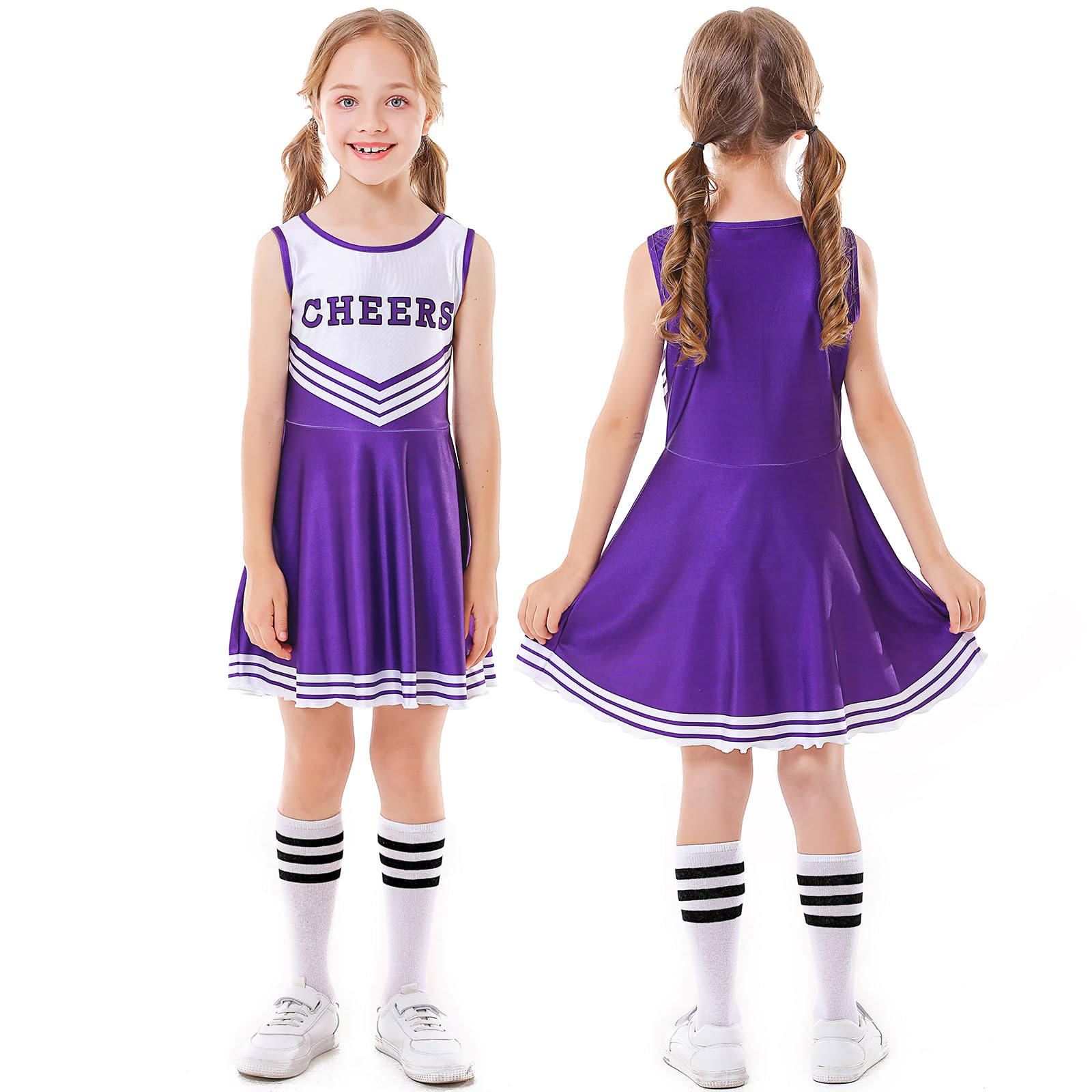 Blaward Girls Cheerleader Costume Set Cheerleading Uniform Outfits with Pom Poms Socks for Halloween Birthday Party Cosplay