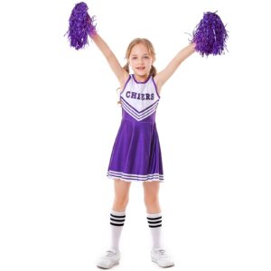 Blaward Girls Cheerleader Costume Set Cheerleading Uniform Outfits with Pom Poms Socks for Halloween Birthday Party Cosplay