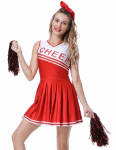 grajtcin womens cheerleader costume high school girl halloween party cheerleading outfit with pom pom(large, red)