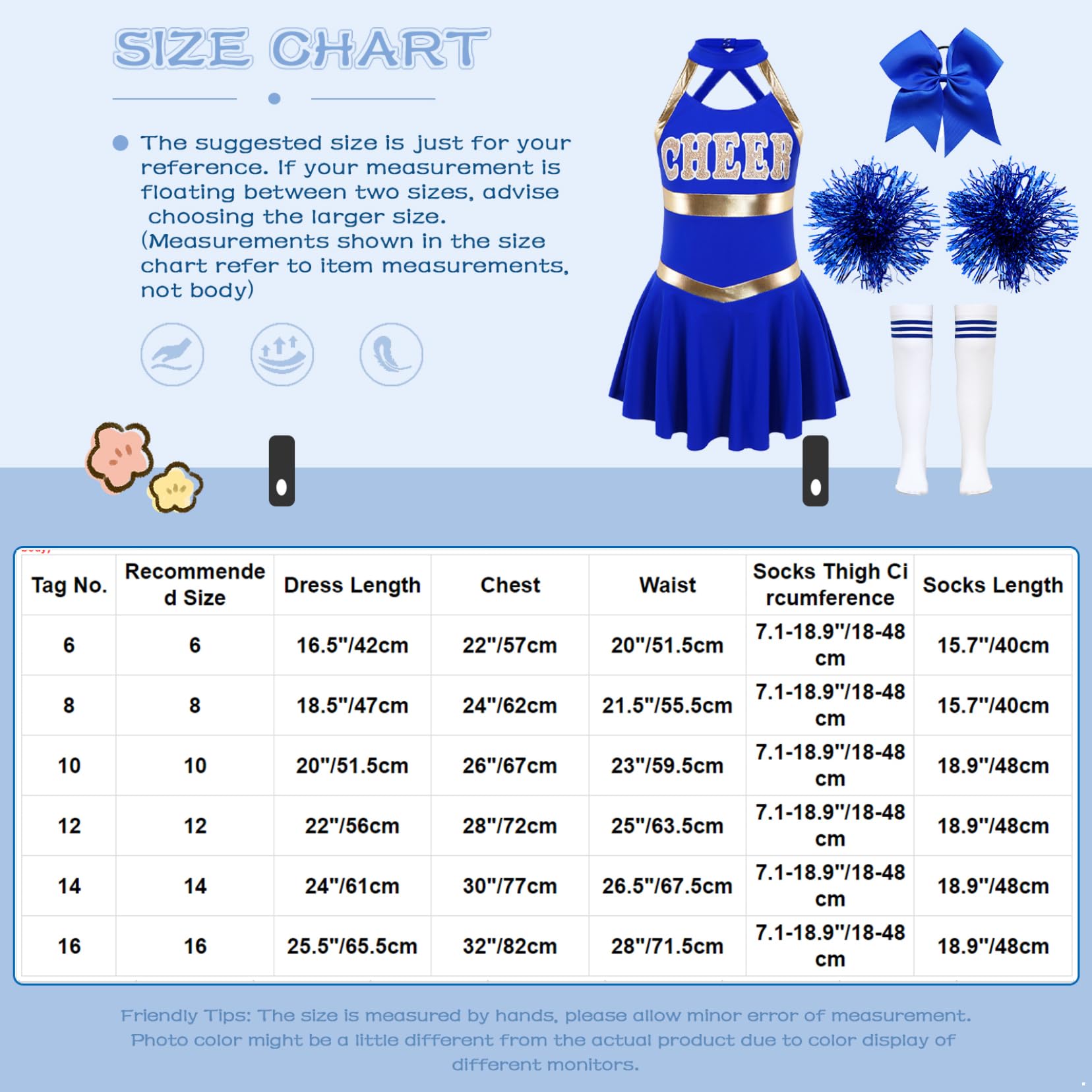 TSSOE Kids Girls Sleeveless Cheerleading Outfits School Event Cheer Leader Costume Halloween Dress Up G06 10 Years