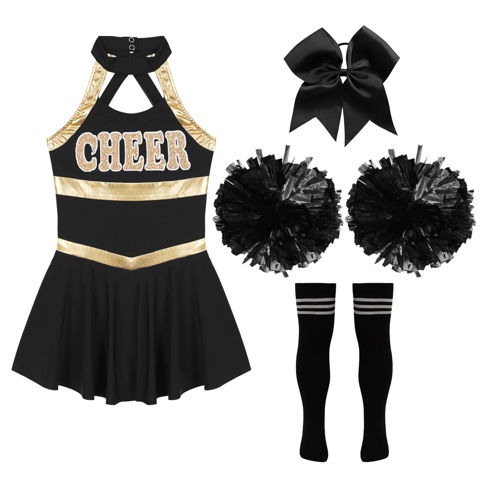 TSSOE Kids Girls Sleeveless Cheerleading Outfits School Event Cheer Leader Costume Halloween Dress Up G06 10 Years