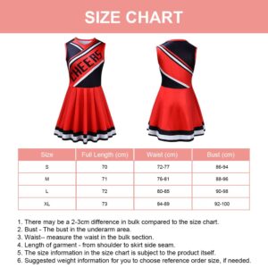 AOMIG Girl's Cheerleader Costumes - Cheerleader Uniform Dress without Sleeve with Pom Poms and Headband, Girl's School Musical Birthday Party Costumes Cheerleader Suit(S,Red)