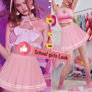 Avidlove Short Pleated Skirt Sexy Mini Skirt Cheer Skirt School Girl Skirts for Women (Pastel Pink， Large)