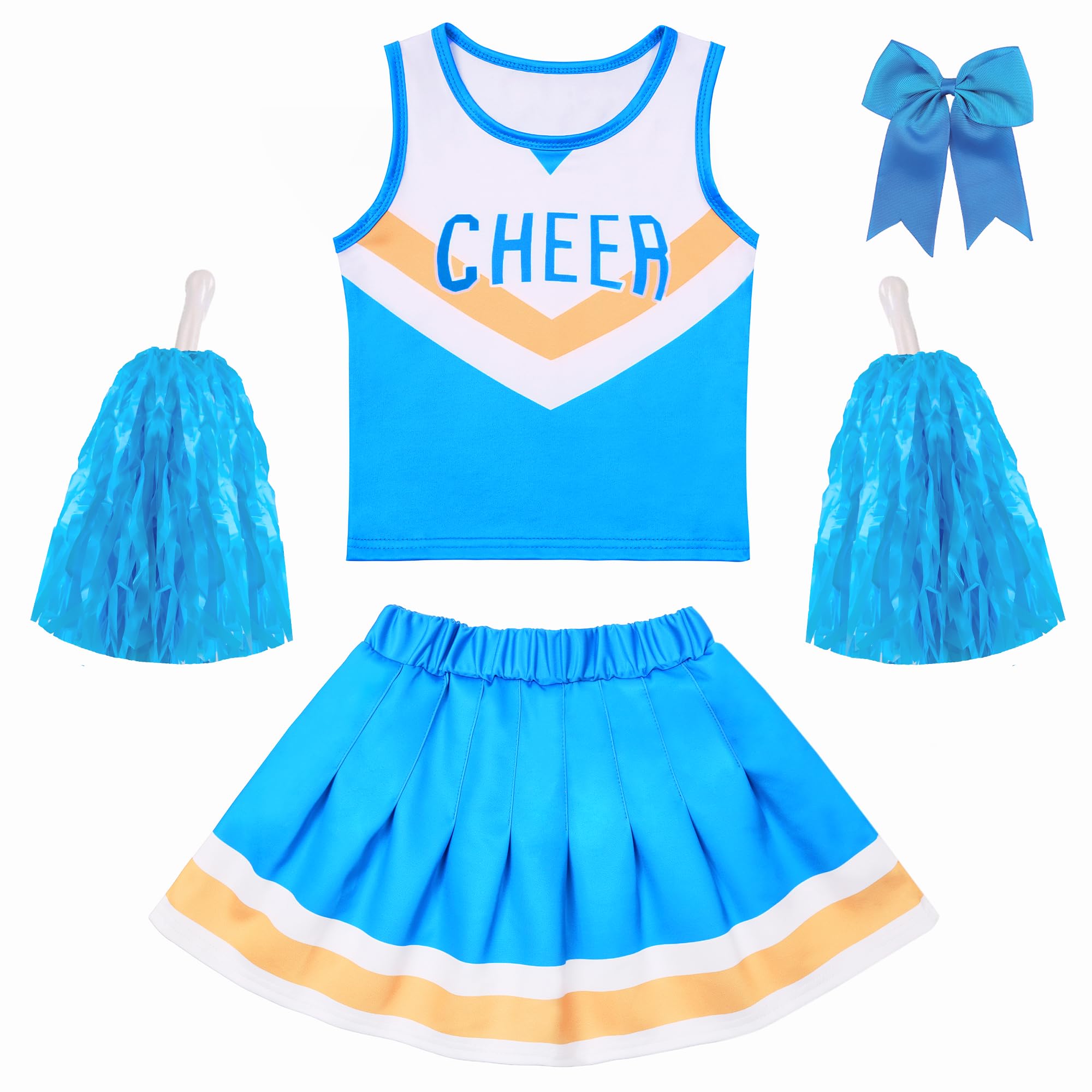 Gigoitly Cheerleader Costume for Girls Blue Cheerleading Outfit for Kids Cheer Up Party Halloween Cosplay Birthday Gifts (Turq Cheerleading Outfit)