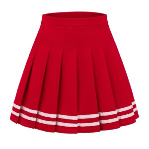 dress nices women pleated skirt a-line short mini basic skirt school uniform cheerleader skirts skater skirt red white strip m