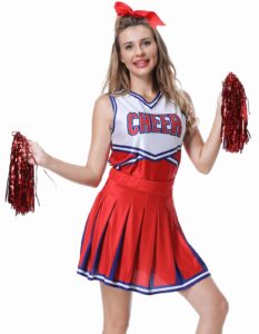 grajtcin women's cheerleader costume halloween 3-pieces high school girl cheerleading outfit with pom pom(medium, red)