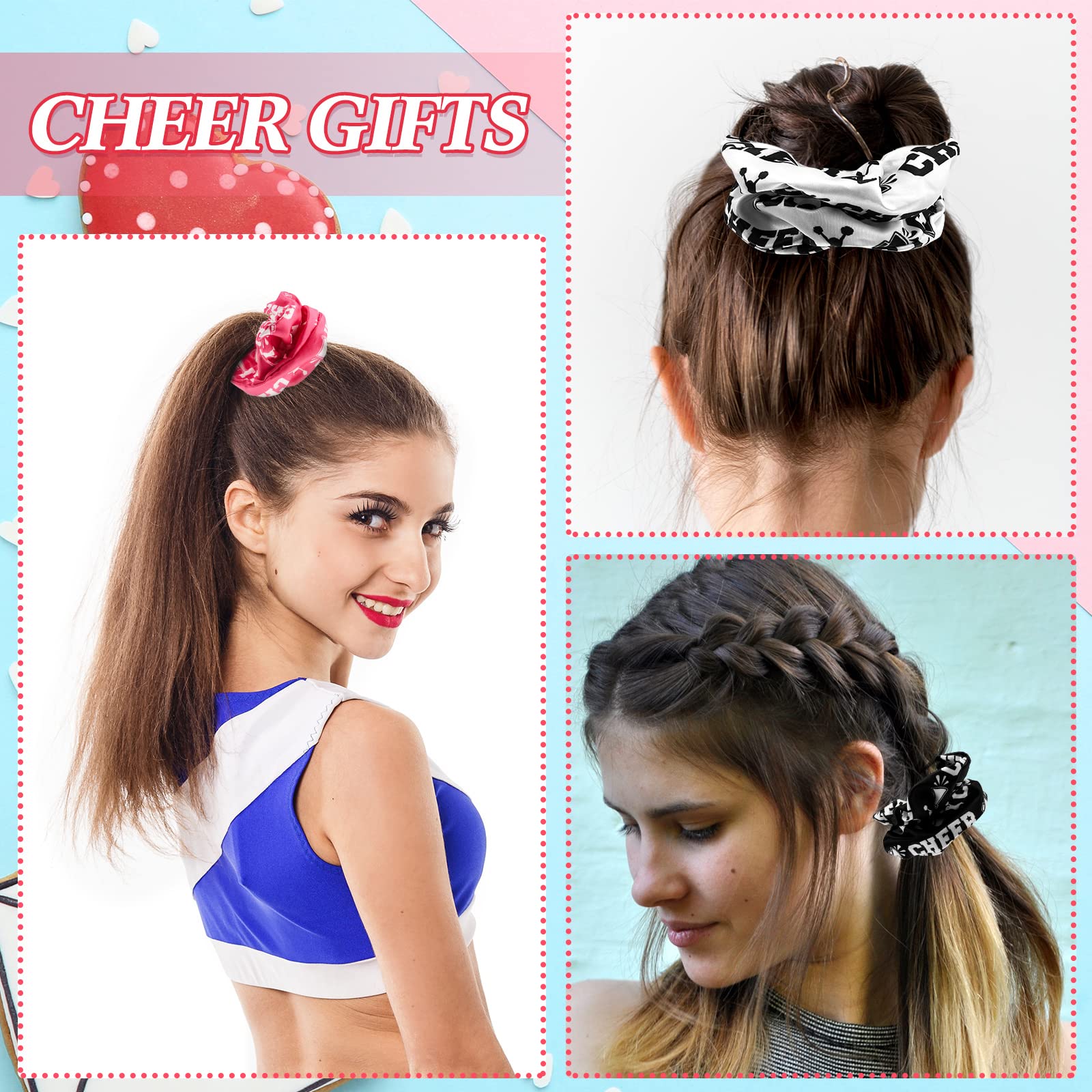 MTLEE 24 Pcs Cheer Scrunchies Bulk Cheer Pack Gifts Cheer Hair Accessories Cheerleading Hair Ties Cheerleading Elastics for Girls Women Cheer Teams Birthday Party