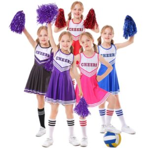 Hotfiary Cheerleader Outfit for Girls Toddler Halloween Cheerleading Outfit with Cheer Pompoms&Socks Dress for Party Sports