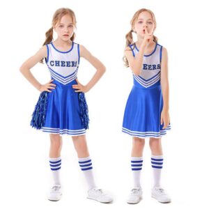 Hotfiary Cheerleader Outfit for Girls Toddler Halloween Cheerleading Outfit with Cheer Pompoms&Socks Dress for Party Sports