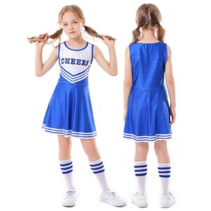 Hotfiary Cheerleader Outfit for Girls Toddler Halloween Cheerleading Outfit with Cheer Pompoms&Socks Dress for Party Sports