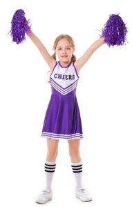 lolanta girls cheerleader costumes dresses cheerleading outfit cheer uniform with pom poms(10-12, purple)