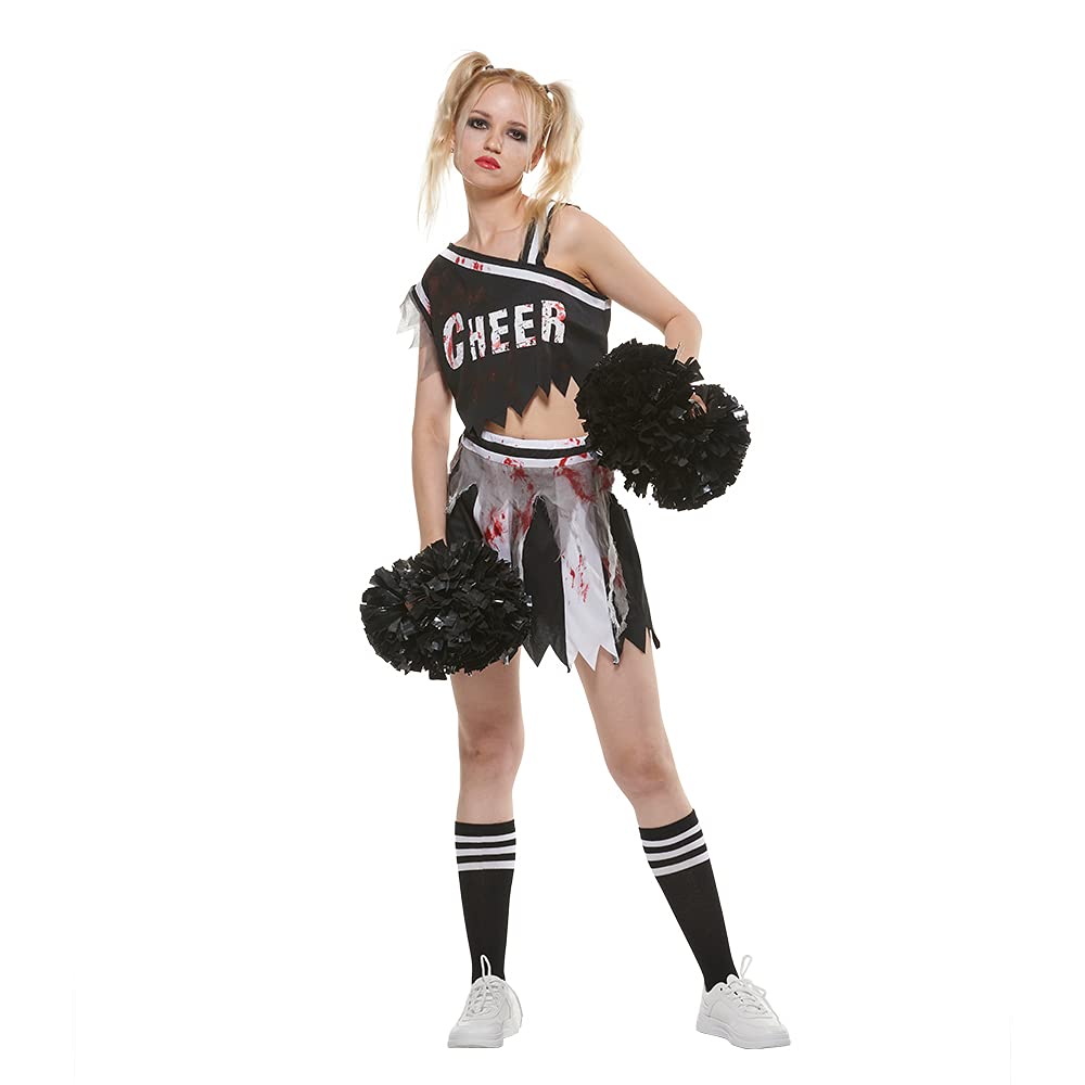 EraSpooky Zombie Cheerleader Costume Women Halloween Bloody Dress