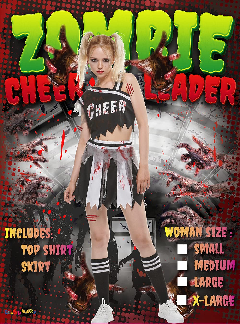 EraSpooky Zombie Cheerleader Costume Women Halloween Bloody Dress