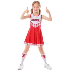 Hotfiary Cheerleader Costume for Girls Toddler Halloween Cheerleading Outfit for Dress Up Party Birthday Gift 3-12 Year