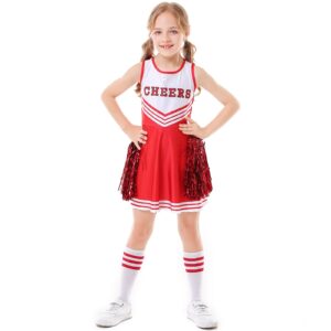 Hotfiary Cheerleader Costume for Girls Toddler Halloween Cheerleading Outfit for Dress Up Party Birthday Gift 3-12 Year